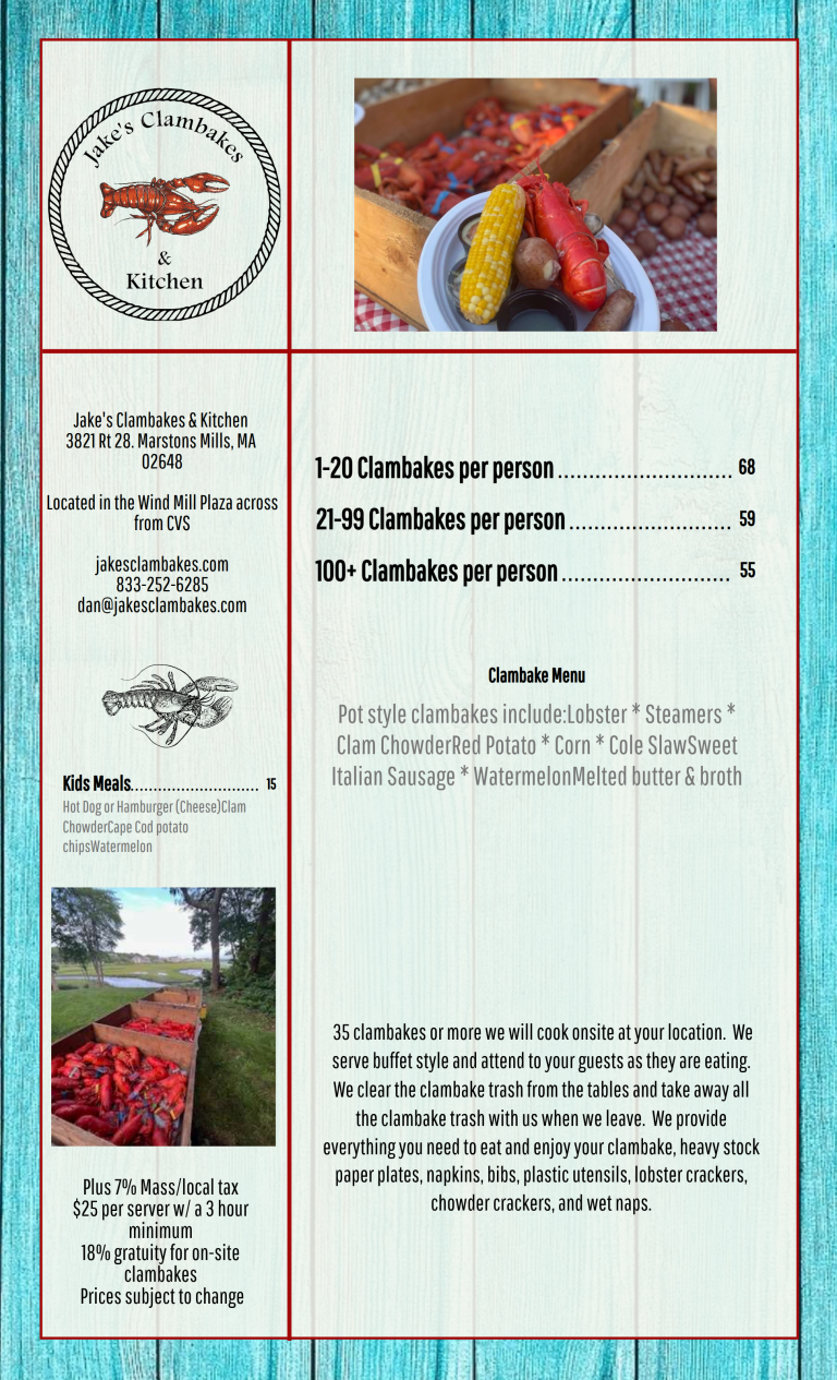 Clambake Pricing – Jake's Clambakes & Kitchen